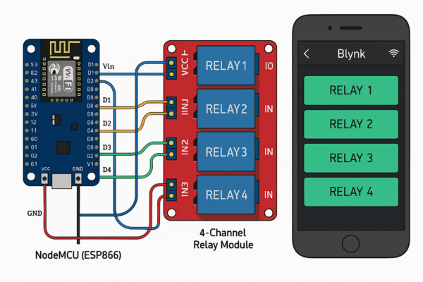 NodeMCU Control 4 Relays from Smartphone using Blynk – Arduino Fans