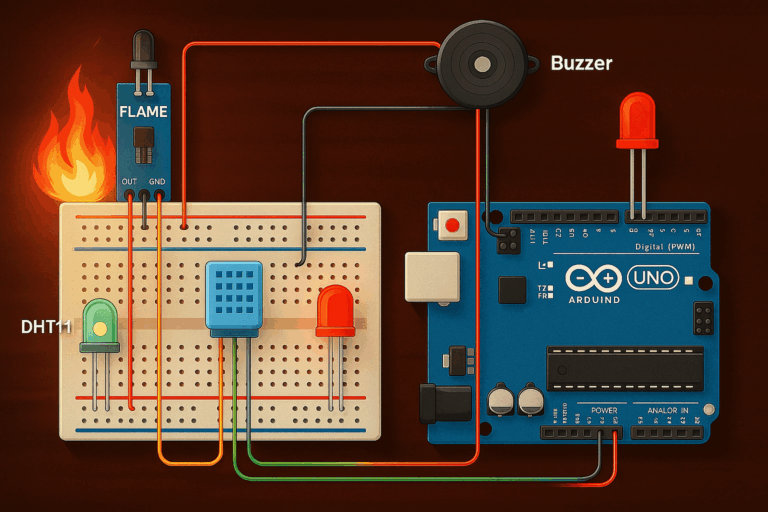 Arduino Fire Alarm System with Flame and Temperature Sensor – Arduino Fans